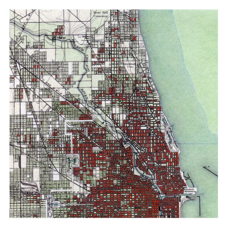 Hand Painted Map of Chicago, 1901 / Retro Chicago Map / Vintage Chicago ...