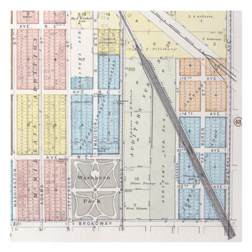 online in Hand Painted Map of Minneapolis, 1892 / Northeast Arts ...