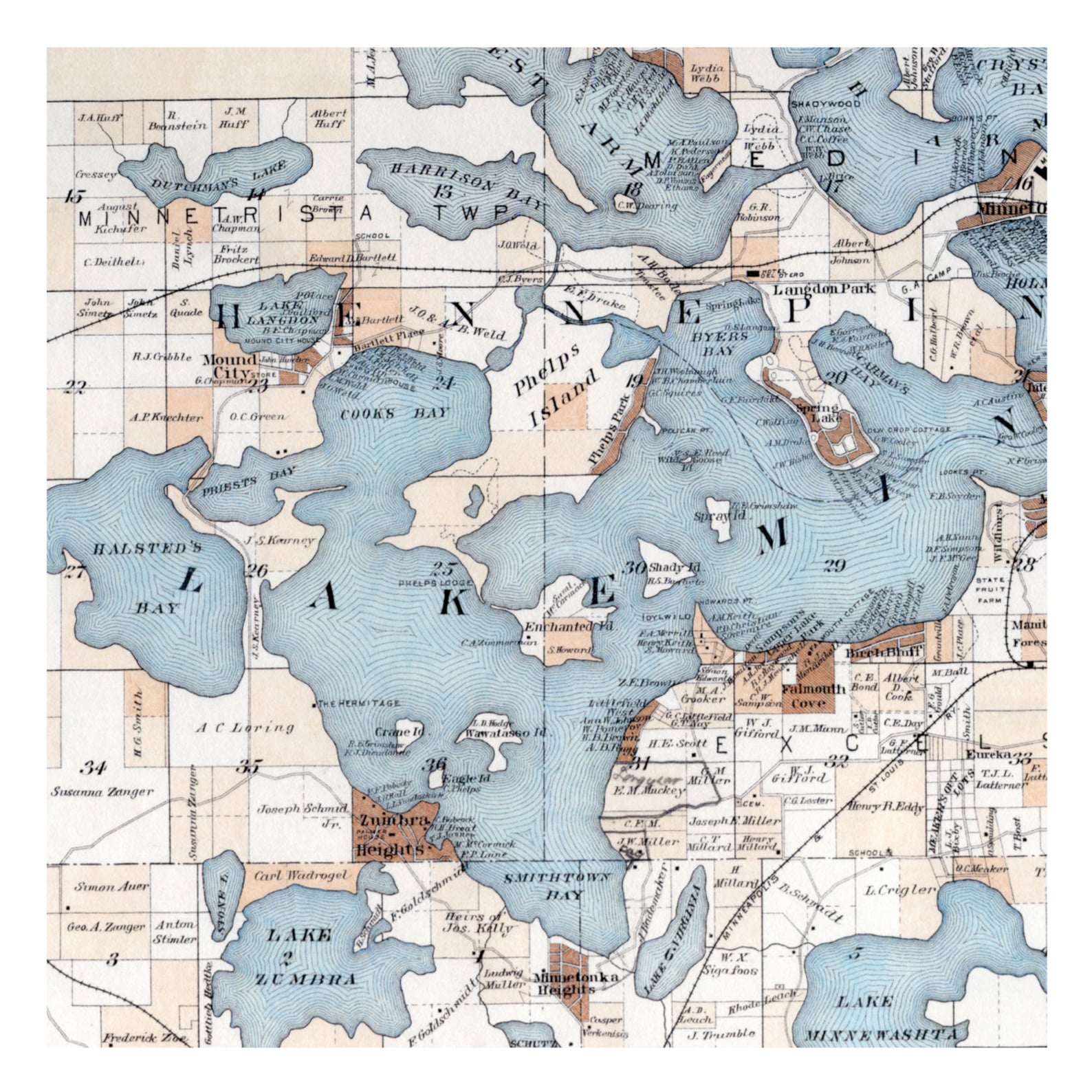 Hand Painted Map of Lake Minnetonka, 1903 / Vintage Minnetonka Map ...