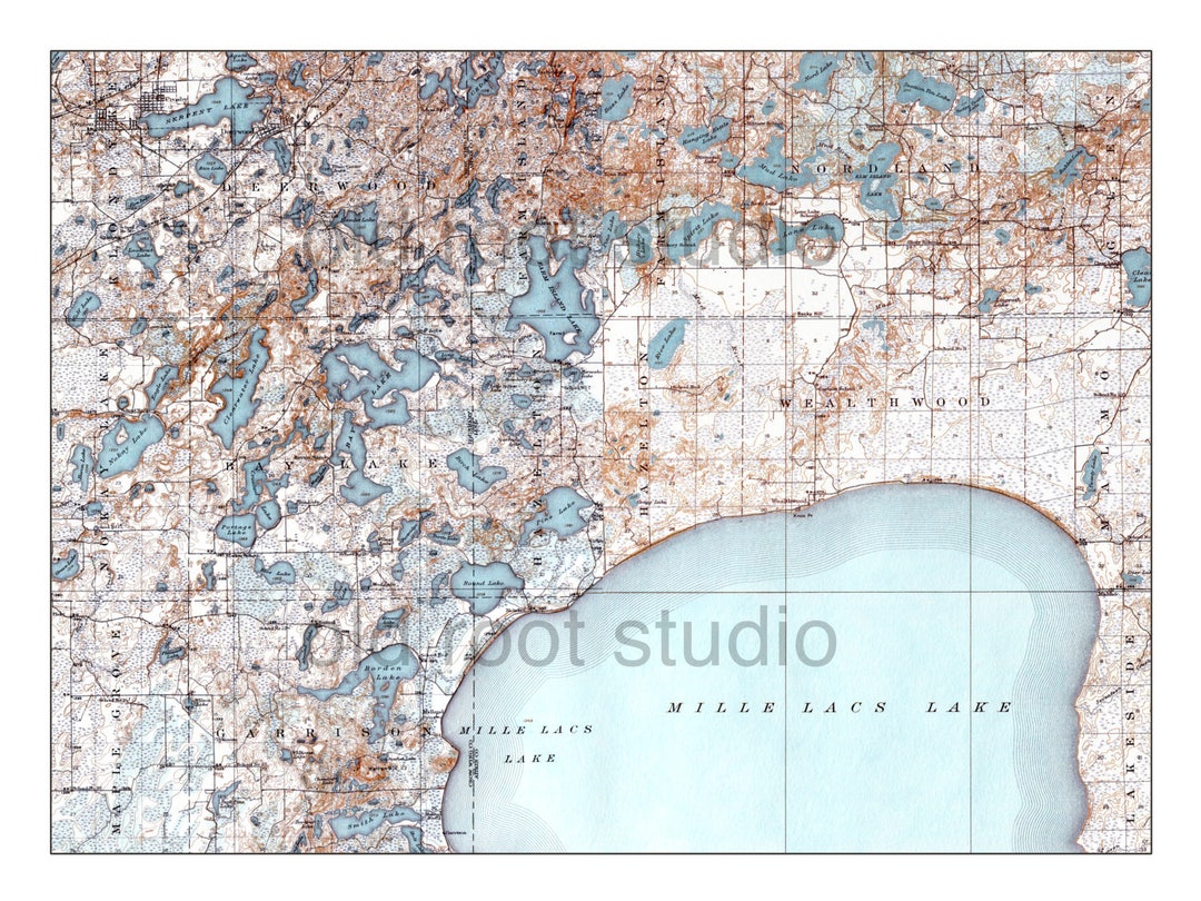 Hand Painted Map of Lake Mille Lacs, Minnesota, 1916 / Vintage Mille ...