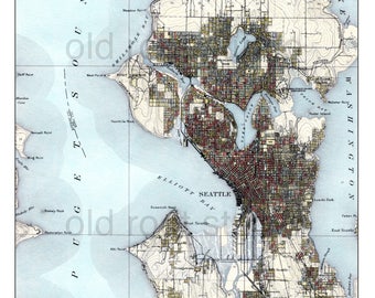 Hand Painted Map of Seattle Washington 1890 / Retro Seattle | Etsy