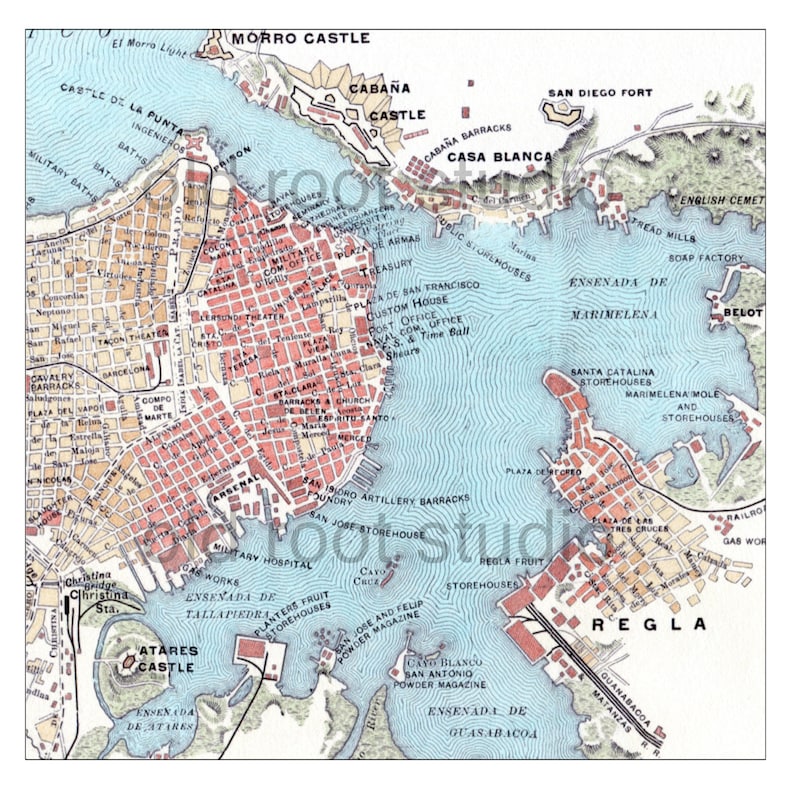 Hand Painted Map of Havana, Cuba 1898 / Vintage Havana / Havana Map ...