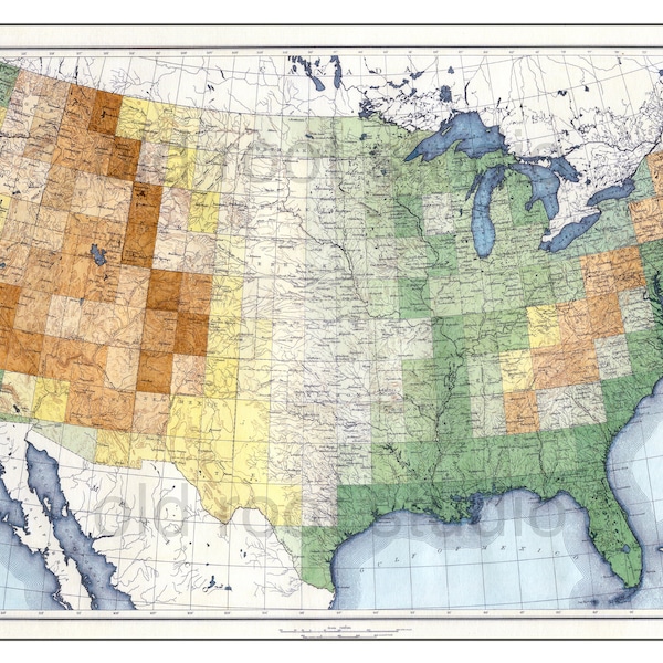 Topographical Map of the United States - Etsy