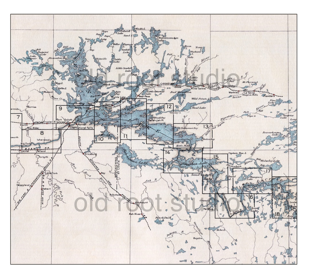 Hand Painted Map of the Boundary Waters Canoe Area, Rainy Lake ...
