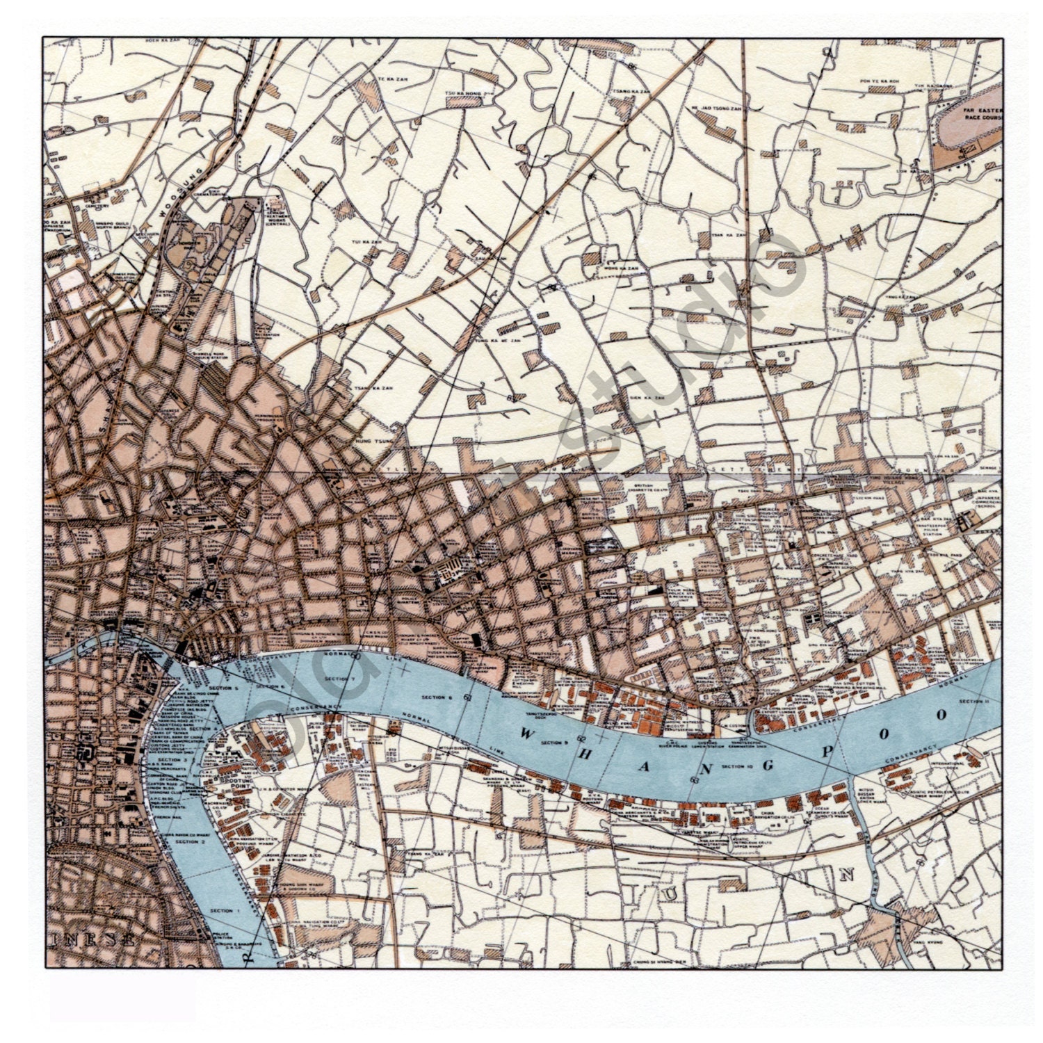 Hand Painted Map of Shanghai, China 1935 / Retro Shanghai / Vintage ...