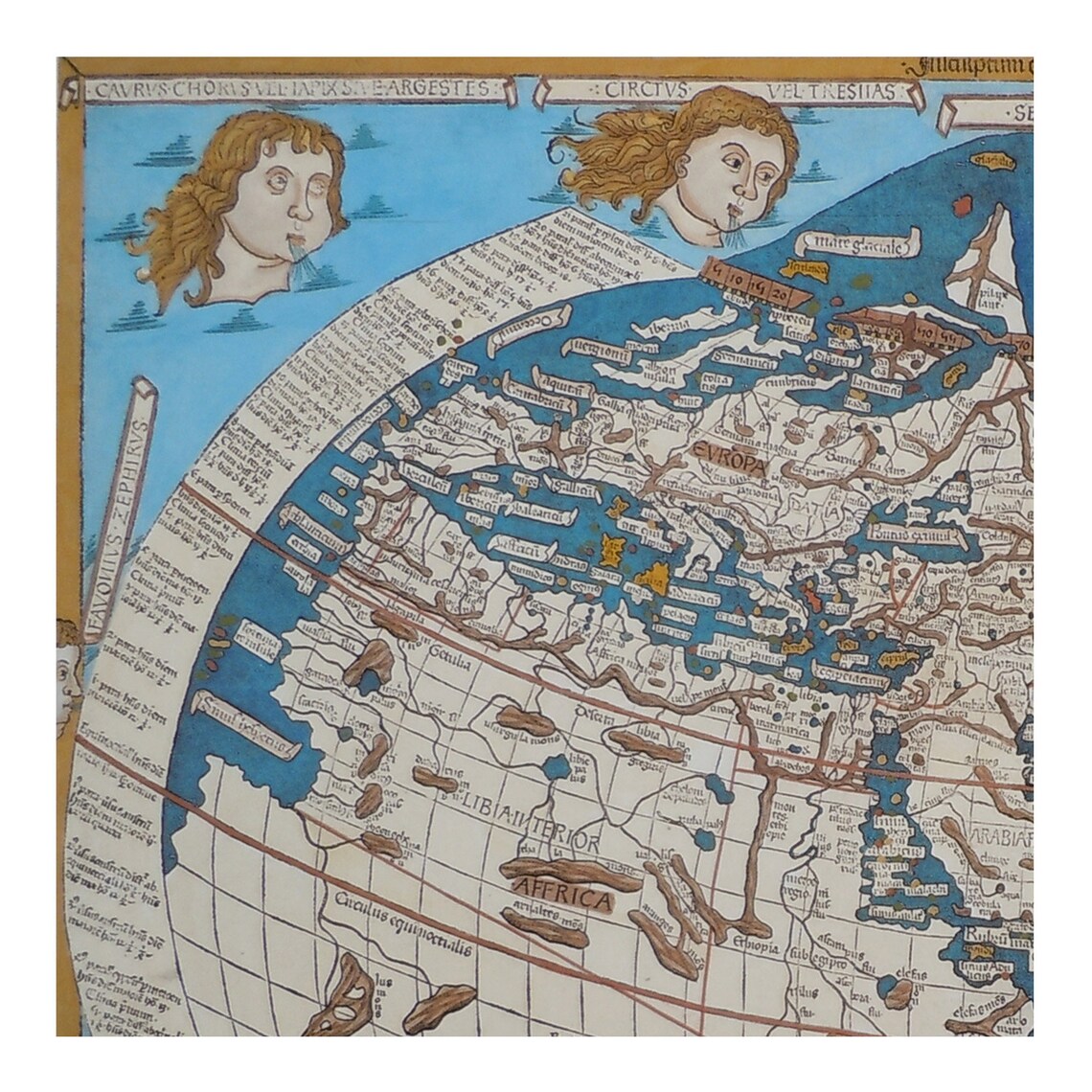 Hand Painted Map of the World, Claudius Ptolemy's "the World" 1482 ...