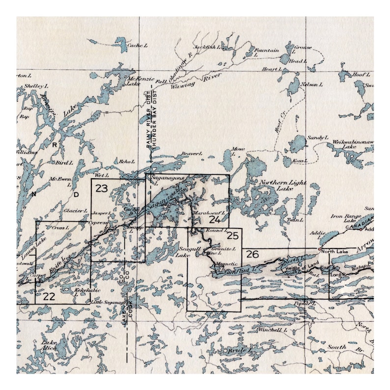 Hand Painted Map of the Boundary Waters Canoe Area, East, Minnesota ...