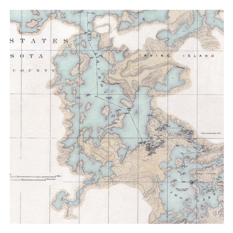Hand Painted Map of Lac La Croix, Iron Lake, 1928 / BWCA / North Shore ...