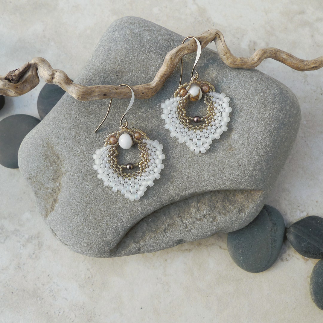 Earrings With Brioche Agates and Antique German Pearls Are Hand Woven ...