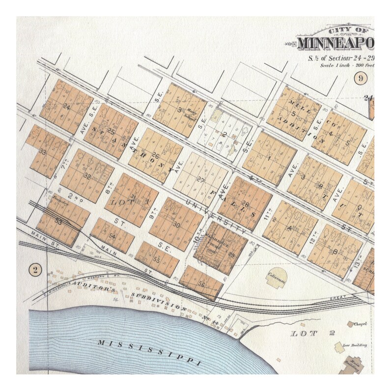 Hand Painted Map of Minneapolis, 1892 / University of Minnesota ...