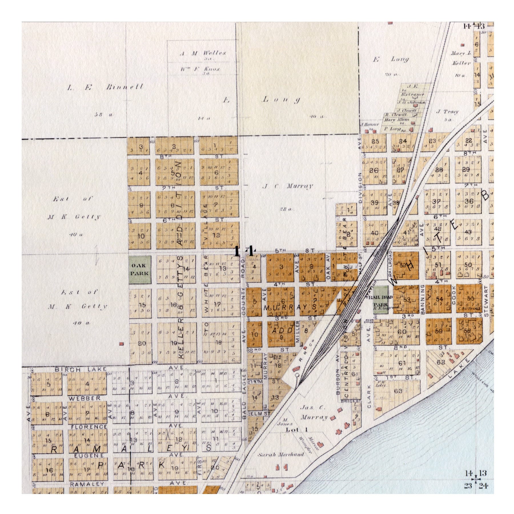 Hand Painted Map of White Bear Lake, 1886 / Vintage White Bear Map ...