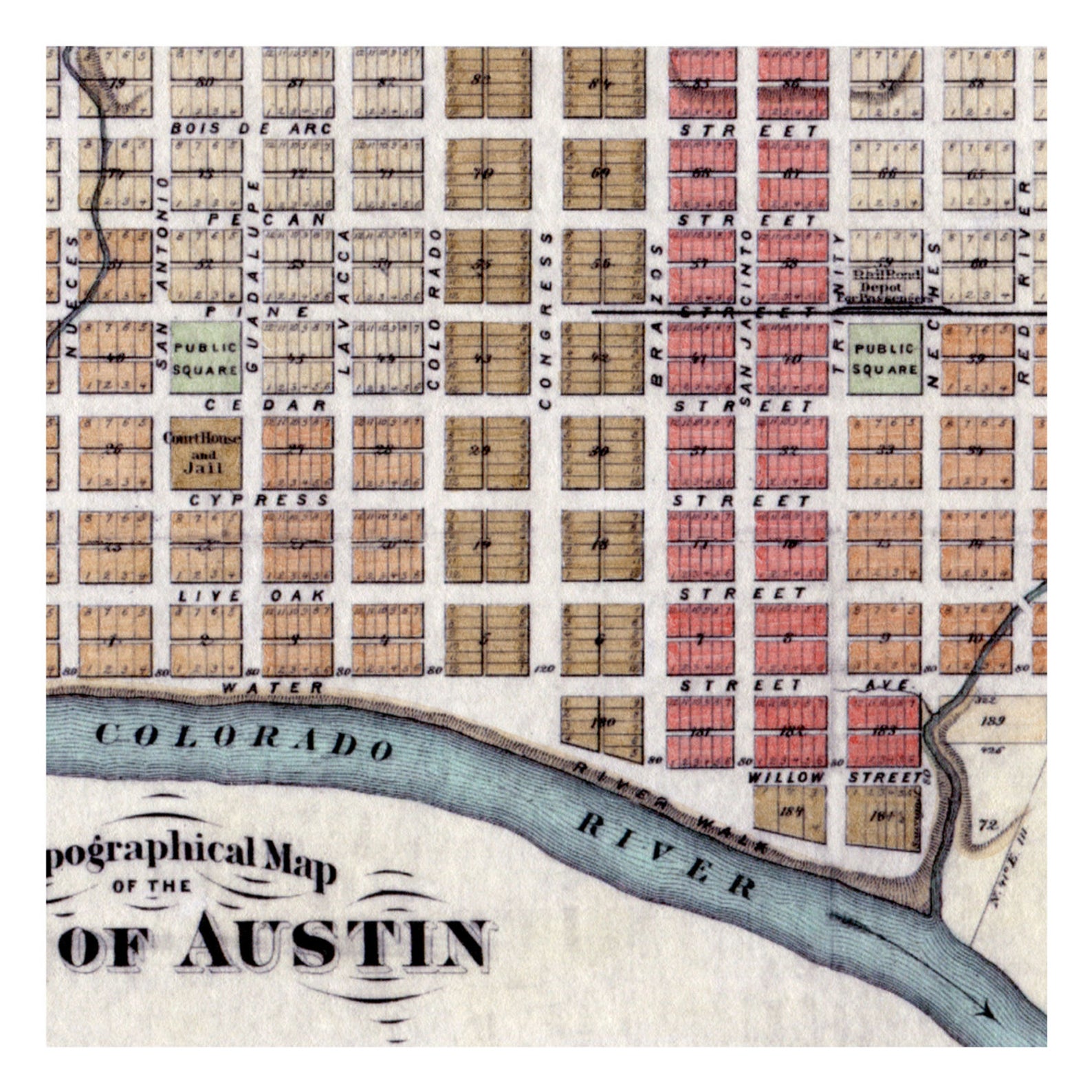 Hand Painted Map of Austin, Texas, 1872 / Vintage Austin Map / Austin ...