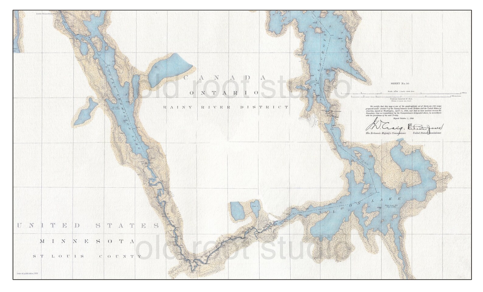 Hand Painted Map of Loon Lake, Little Vermillion Lake and Lac Lacroix ...