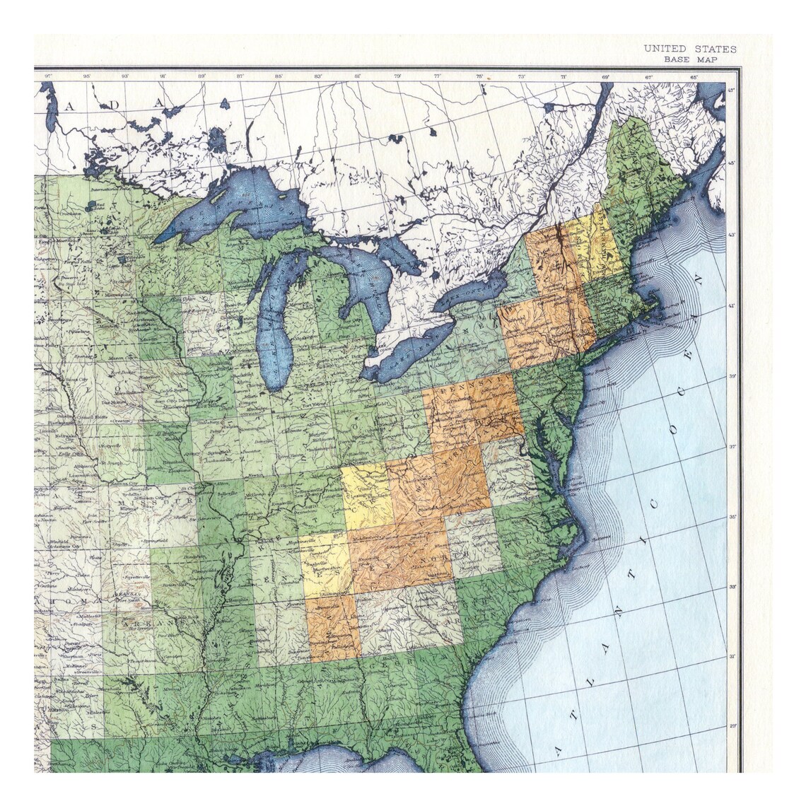 Hand Painted Topographical Map of the USA, US Geological Survey, 1916 ...