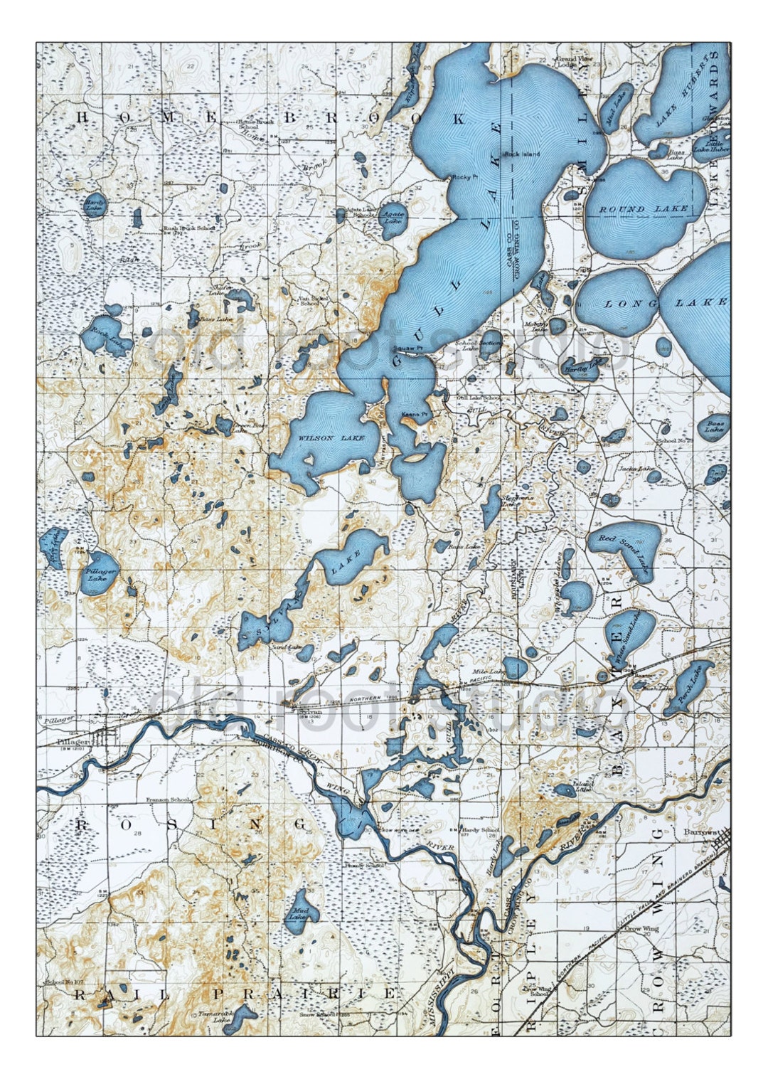 Hand Painted Map of Gull Lake, Minnesota, 1919 / Vintage Gull Lake Map ...