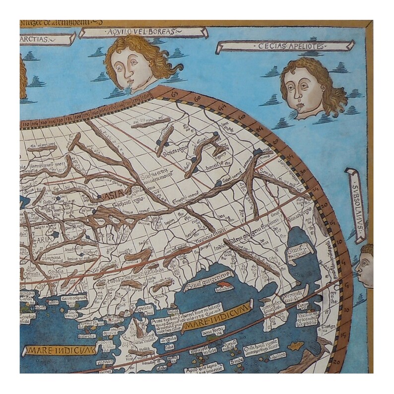 Hand Painted Map of the World, Claudius Ptolemy's "the World" 1482 ...