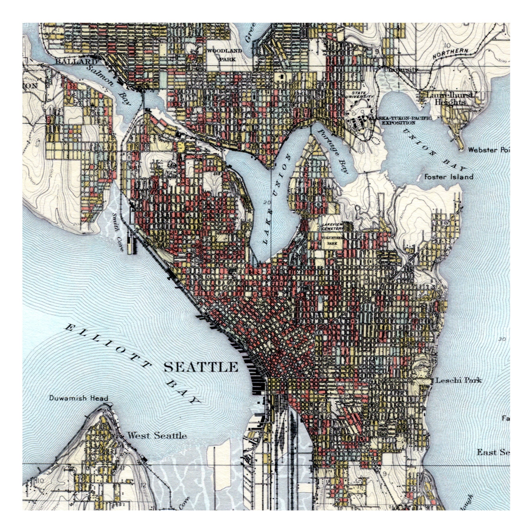 Hand Painted Map of Seattle, Washington, 1908 / Vintage Seattle ...