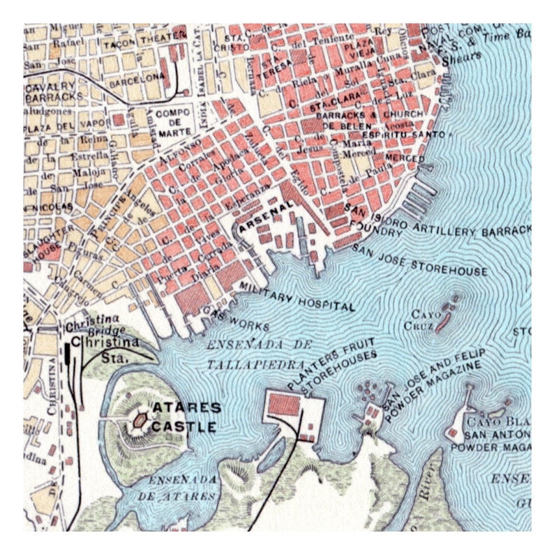 Hand Painted Map of Havana, Cuba 1898 / Vintage Havana / Havana Map ...