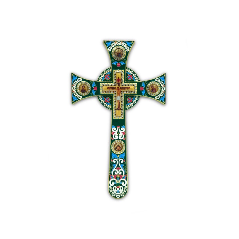 Russian Orthodox Altar / Blessing Cross Celtic Green Enamel - Etsy