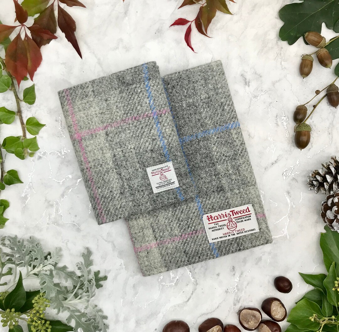Harris Tweed® A5 Book Cover: Grey Check Plaid, Tartan Notebook Sleeve ...