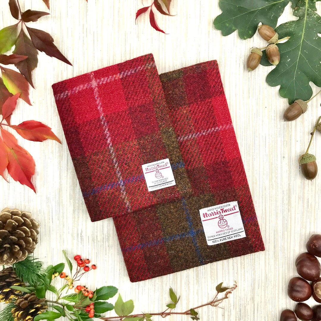 Harris Tweed® A5 Book Cover: Red Brown Plaid Tartan Notebook Sleeve ...