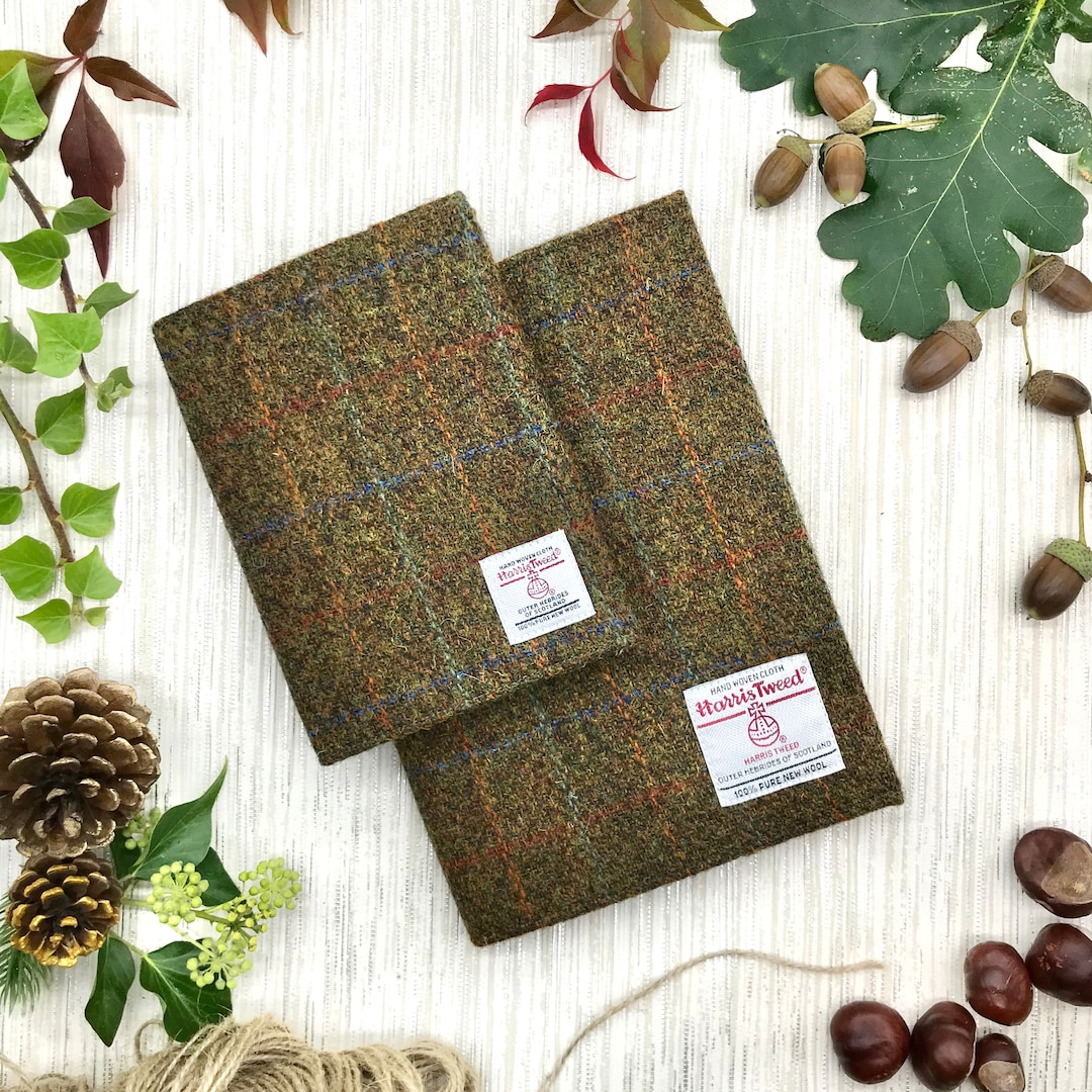 Harris Tweed® A5 Book Cover: Olive Check Plaid, Tartan Notebook Sleeve ...