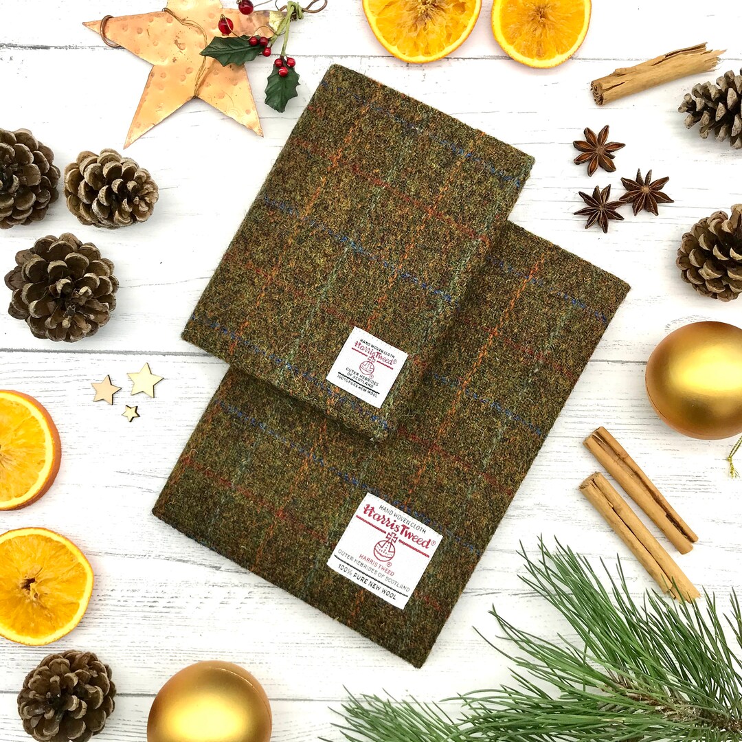 Harris Tweed® A6 Book Cover: Olive Check Plaid Notebook Sleeve - Etsy