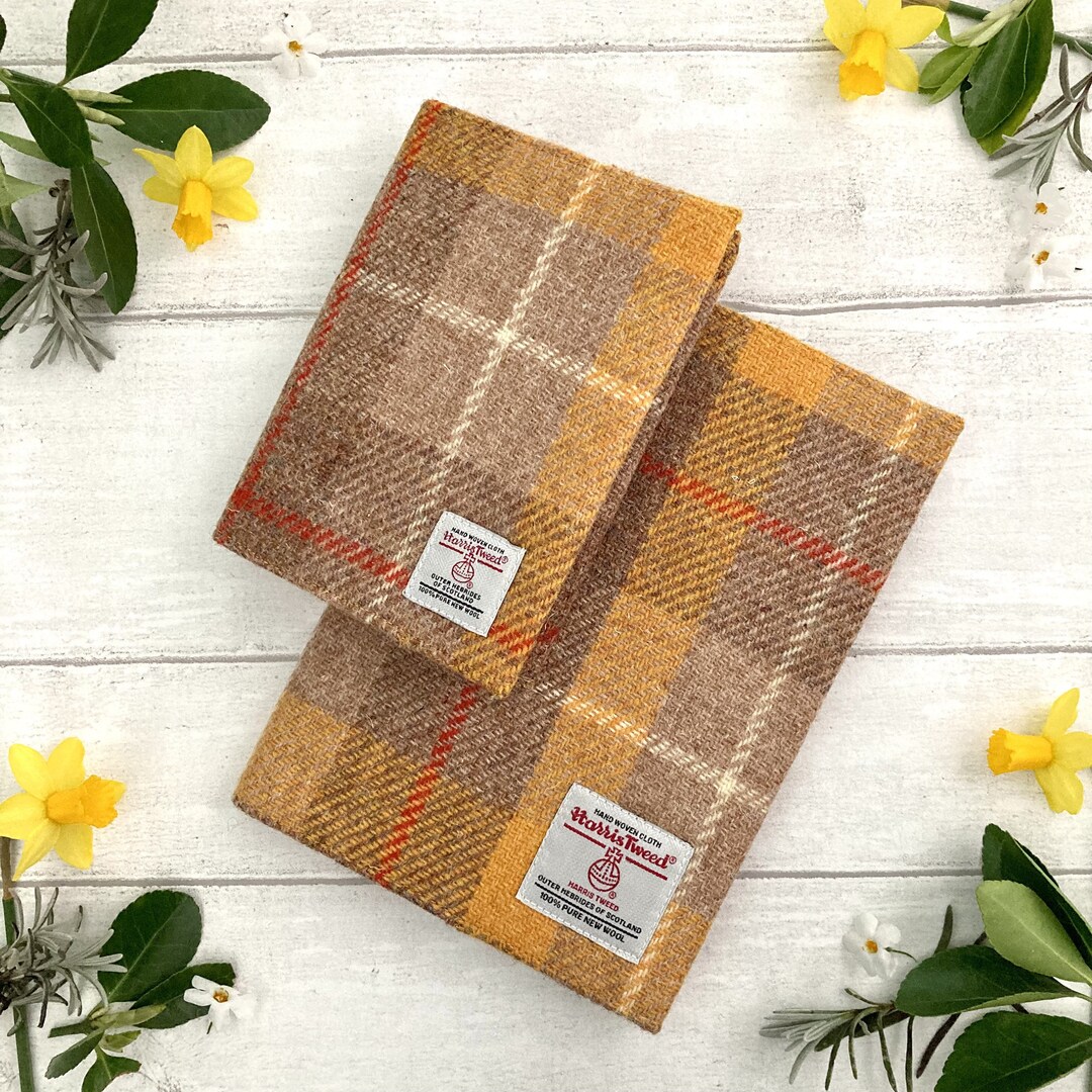 Harris Tweed® Beige Gold Check A6 Book Cover Tweed Plaid A6 Diary Cover ...