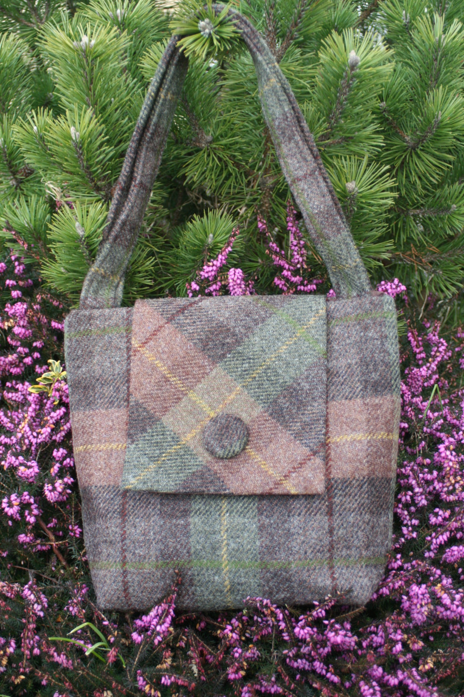 Scottish Harris Tweed® Tote Bag in Brown Green Check | Plaid Tweed Tote ...