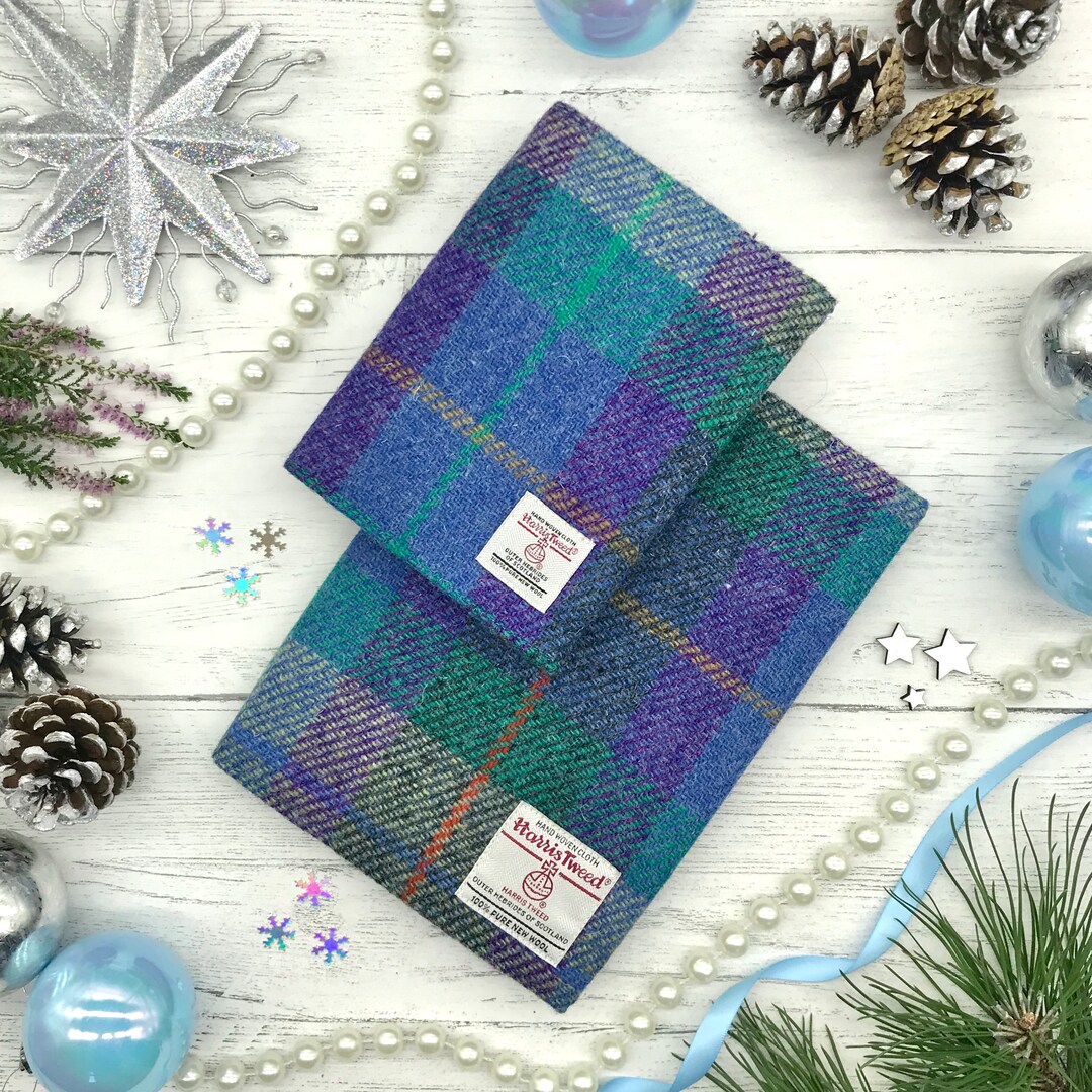 Harris Tweed® A6 Book Cover: Purple Green Plaid Tartan Notebook Sleeve ...