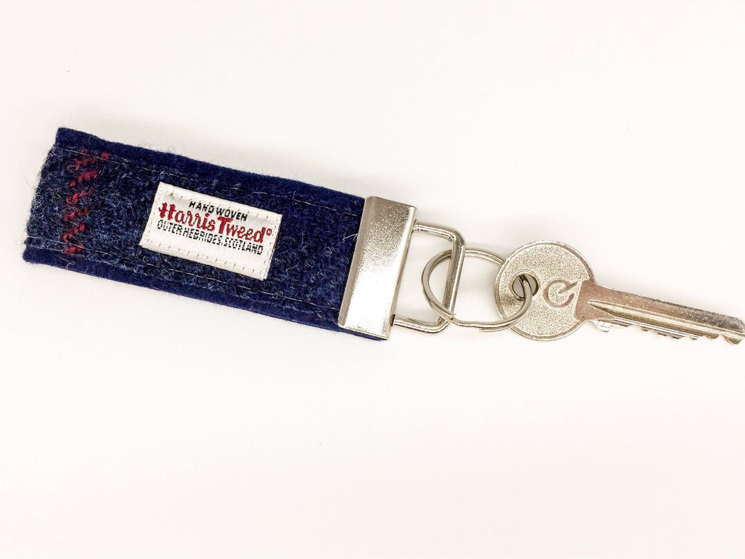 Harris Tweed® Key Fob: Navy & Red Check, Scottish Wool Keychain - Etsy