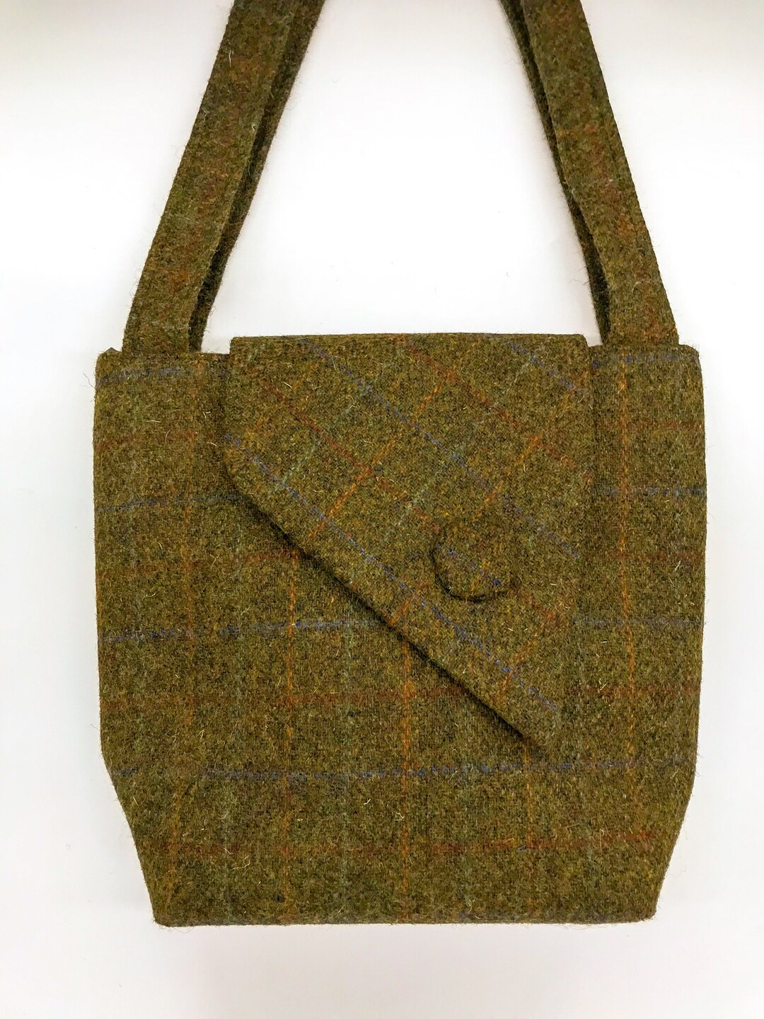 Scottish Harris Tweed® Asymmetric Tote in Flecked Olive Check | Plaid ...