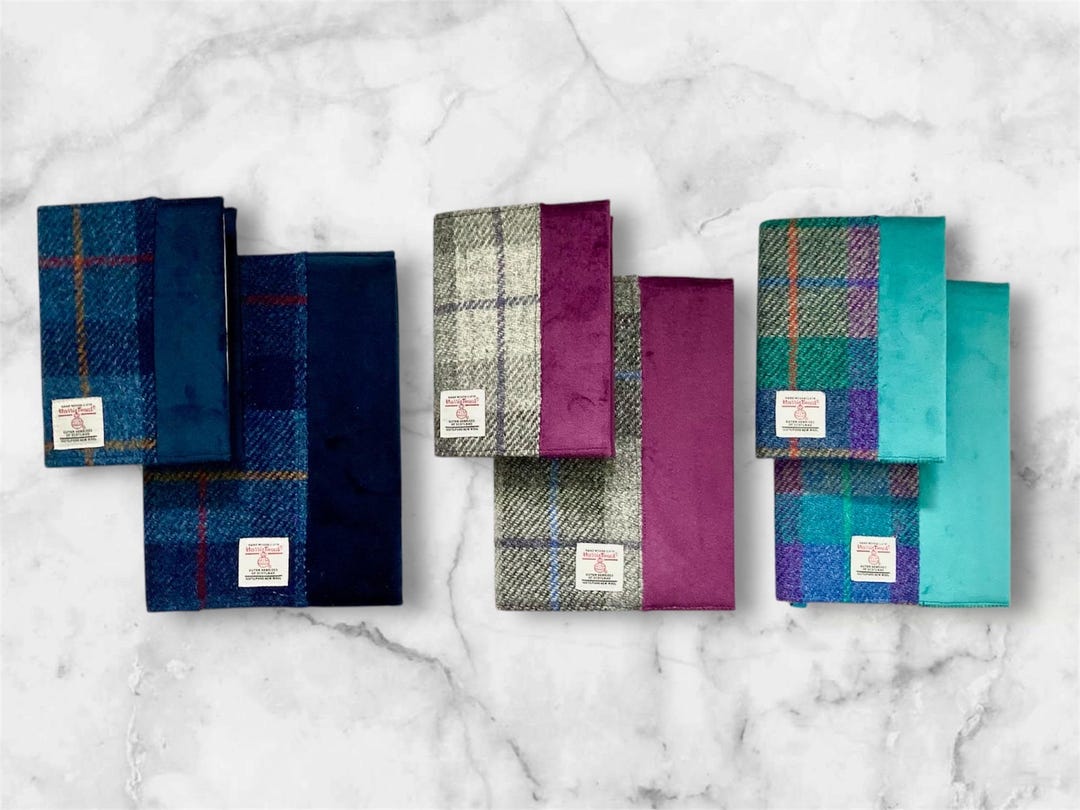 Harris Tweed® A5 Book Cover: Plaid Tartan Velvet Notebook Sleeve Index ...