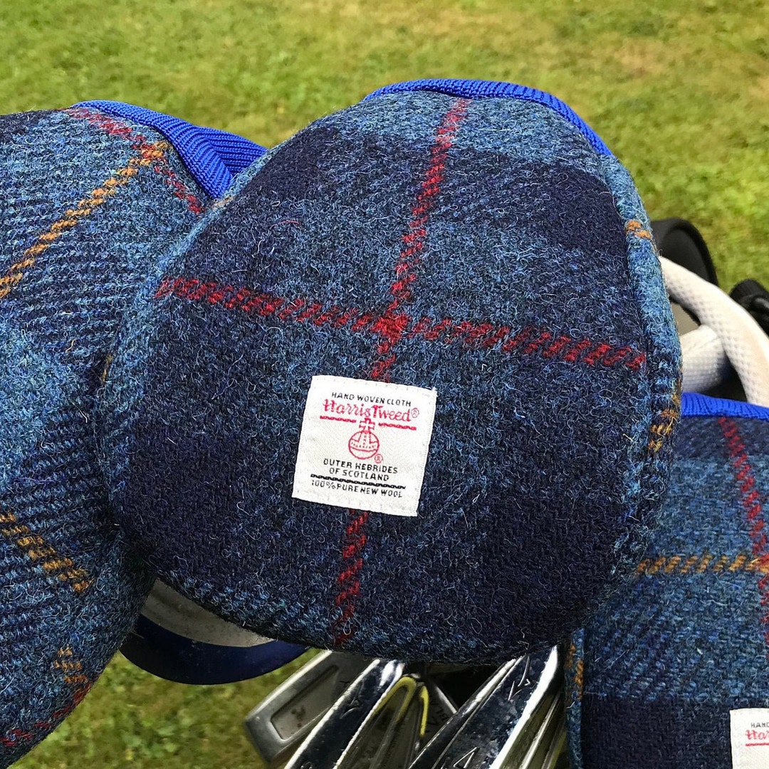 One Harris Tweed® Golf Head Cover: Scottish Plaid Driver Cover Navy ...