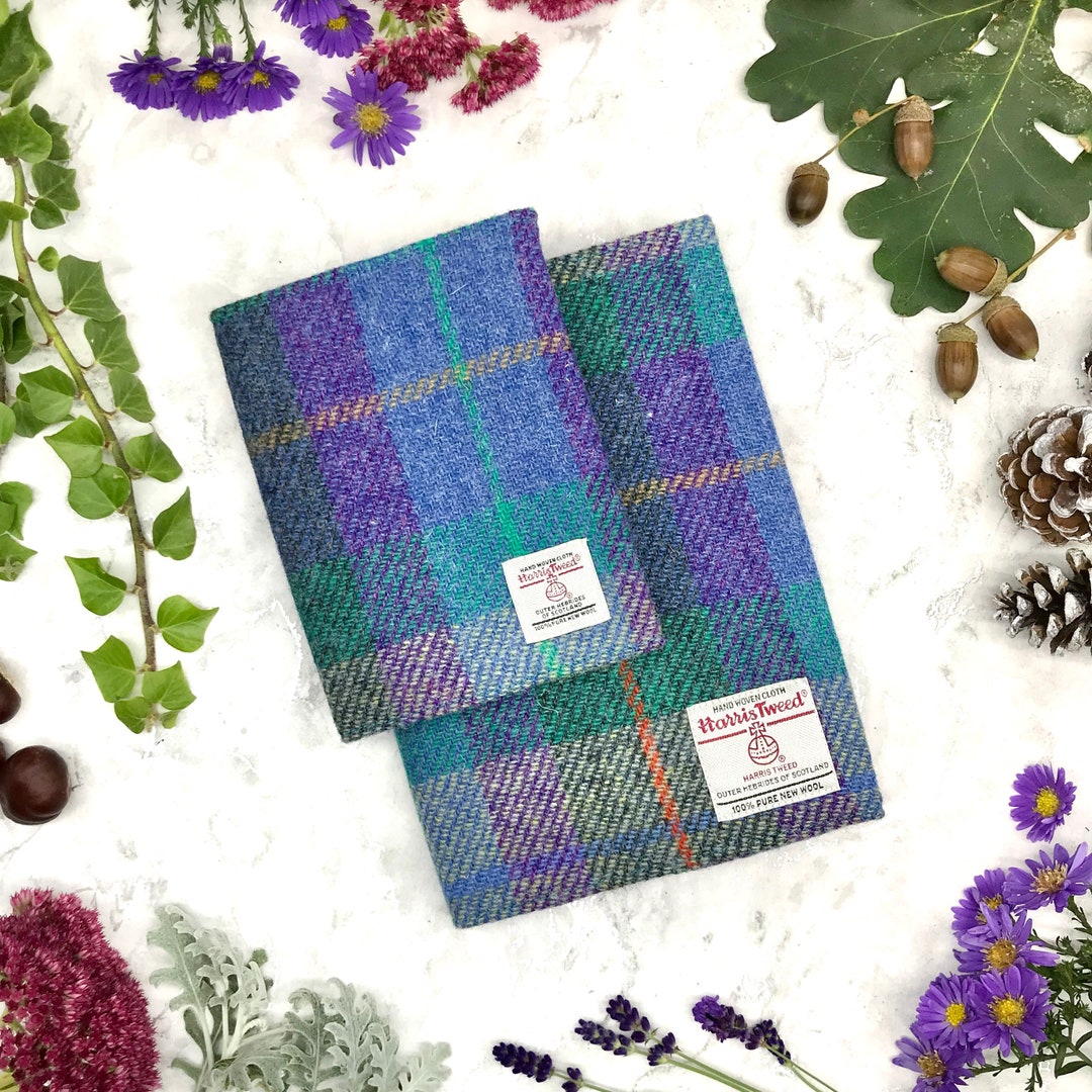 Harris Tweed® A5 Book Cover: Purple Green Plaid Tartan Notebook Sleeve ...