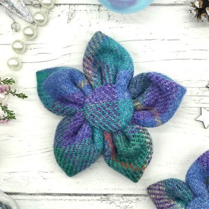 Harris Tweed® Flower Brooch: Plaid Tartan Corsage Pin Navy Blue - Etsy