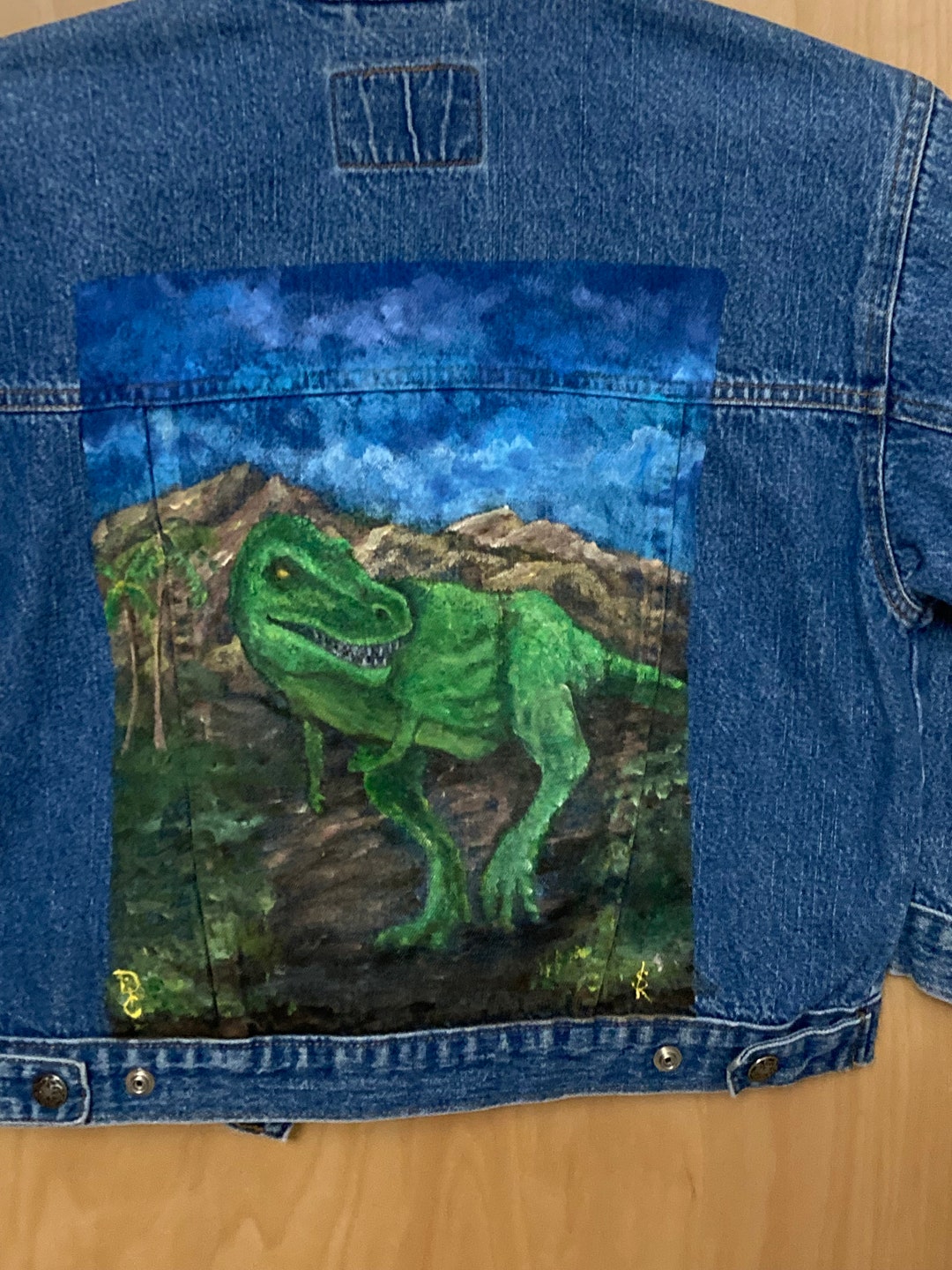 T Rex Hand Painted Dinosaur Jacket Boys Size 7 Tyrannosaurus Rex Denim ...