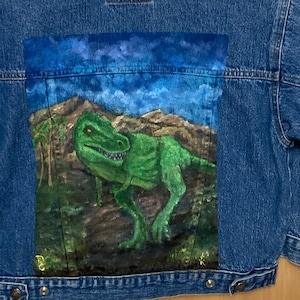 T Rex Hand Painted Dinosaur Jacket Boys Size 7 Tyrannosaurus Rex Denim ...