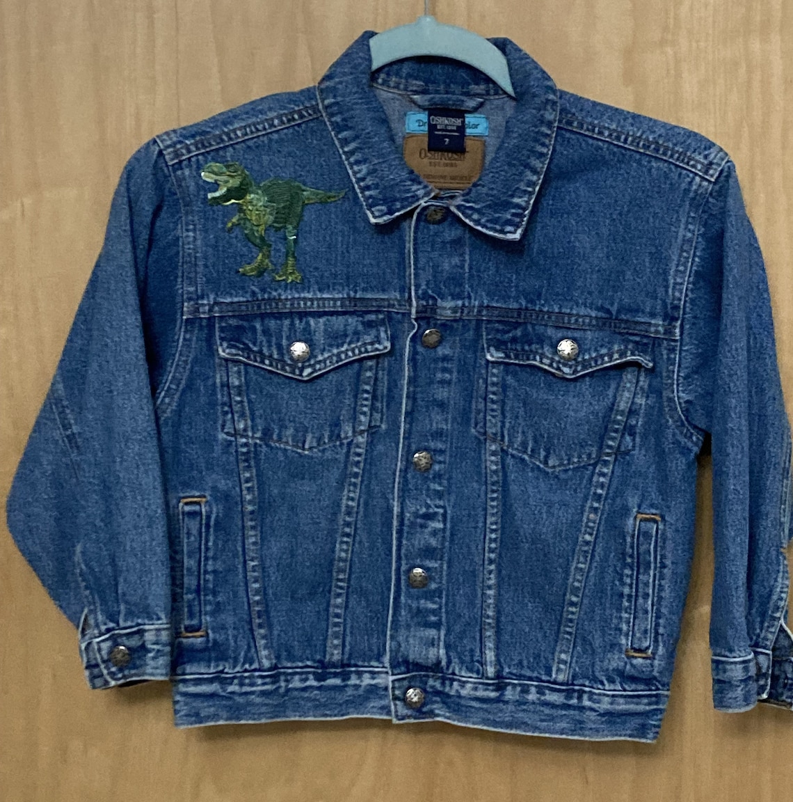 T Rex Hand Painted Dinosaur Jacket Boys Size 7 Tyrannosaurus Rex Denim ...