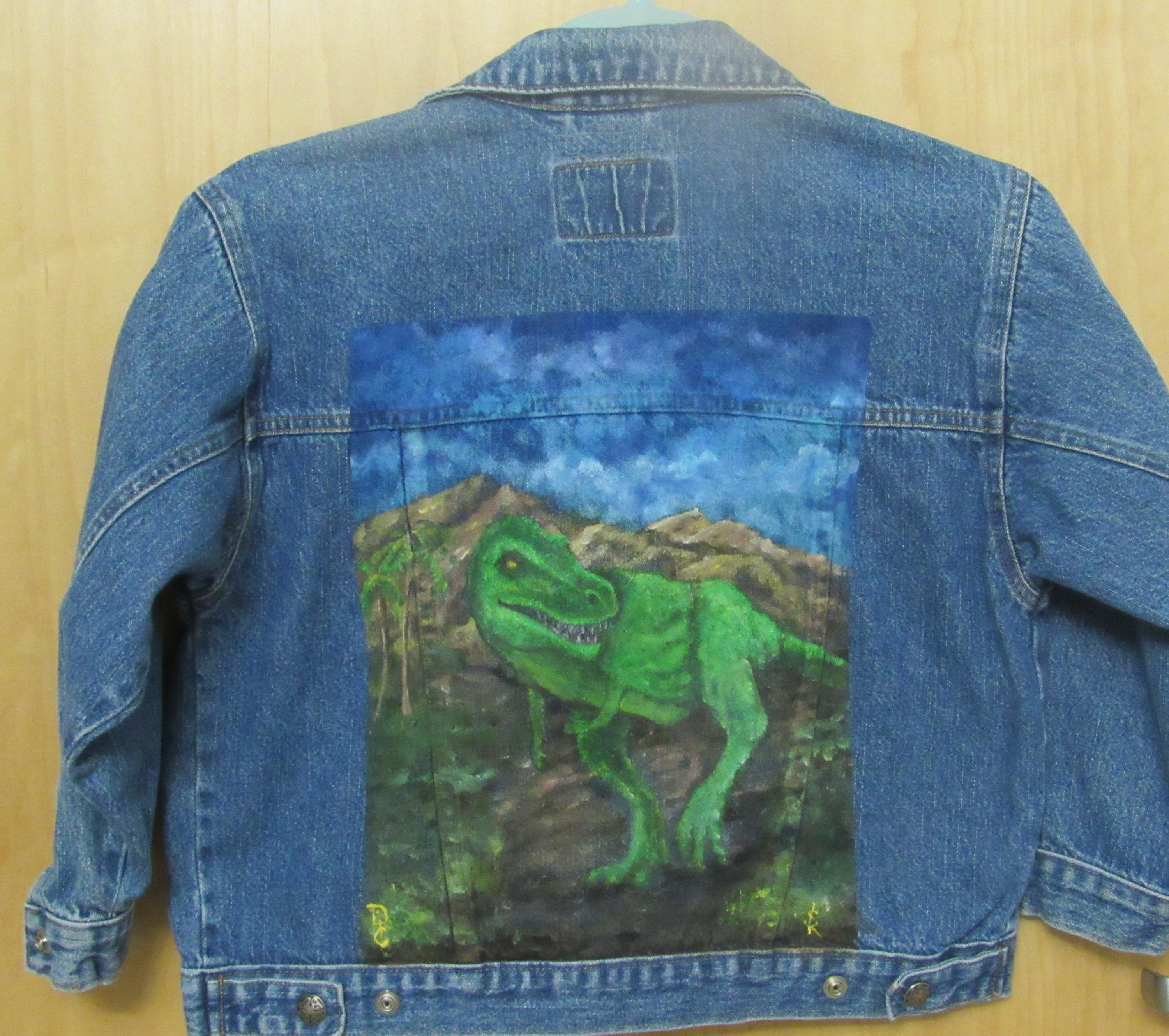 T Rex Hand Painted Dinosaur Jacket Boys Size 7 Tyrannosaurus Rex Denim ...