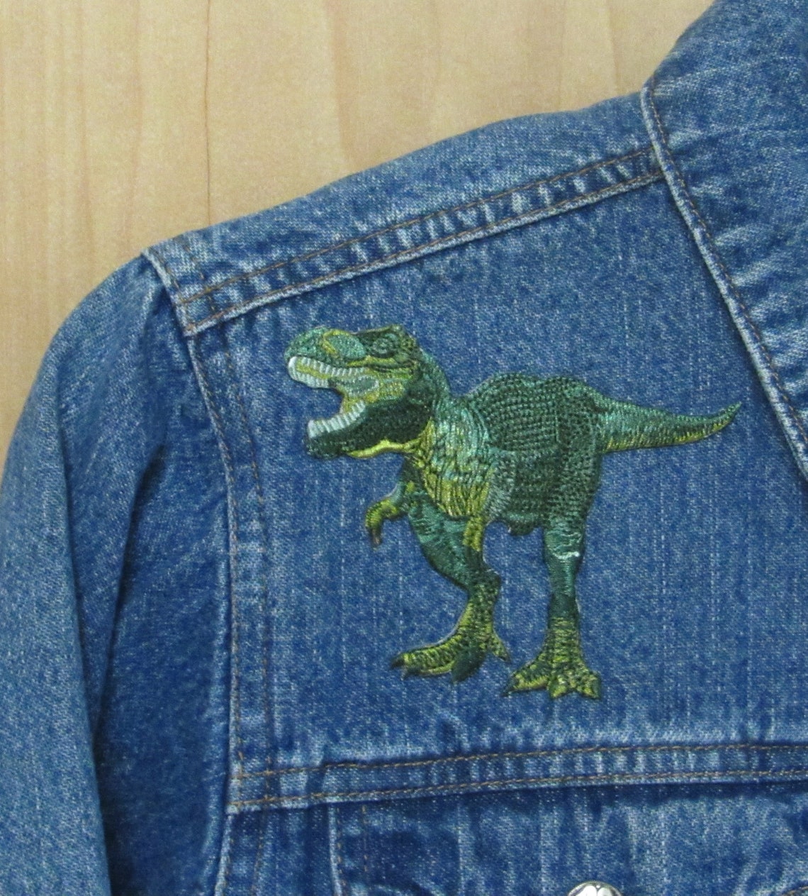 T Rex Hand Painted Dinosaur Jacket Boys Size 7 Tyrannosaurus Rex Denim ...