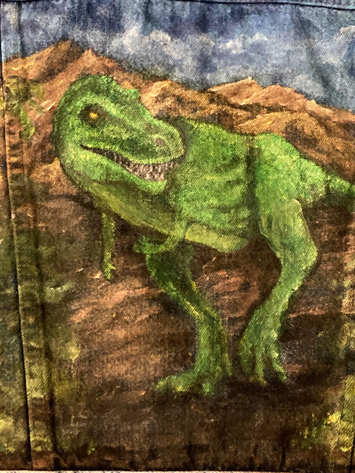 T Rex Hand Painted Dinosaur Jacket Boys Size 7 Tyrannosaurus Rex Denim ...
