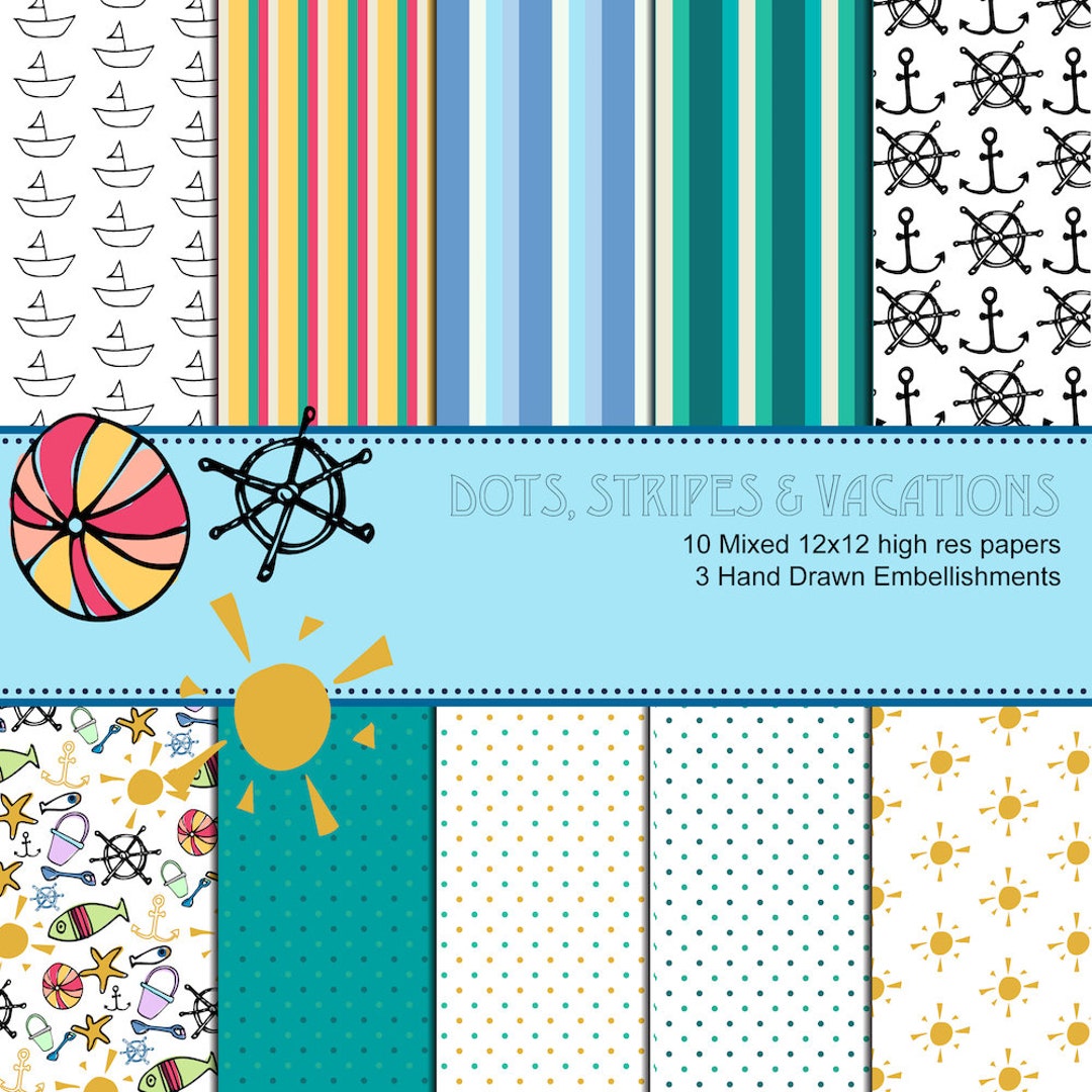 Summer Beach Pattern and Digital Paper With Clipart & Elements - Etsy