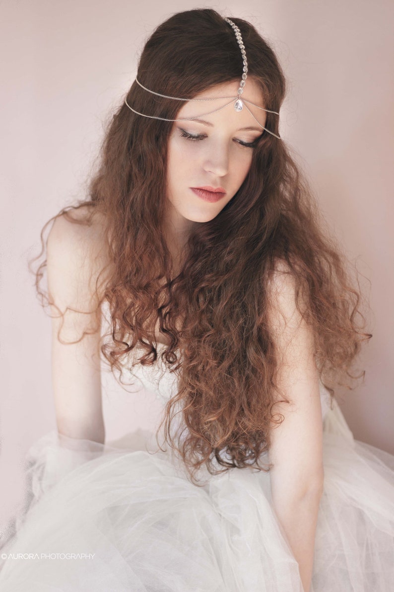 Silver Head Chain Wedding Head Chain Rhinestone Headpiece Etsy