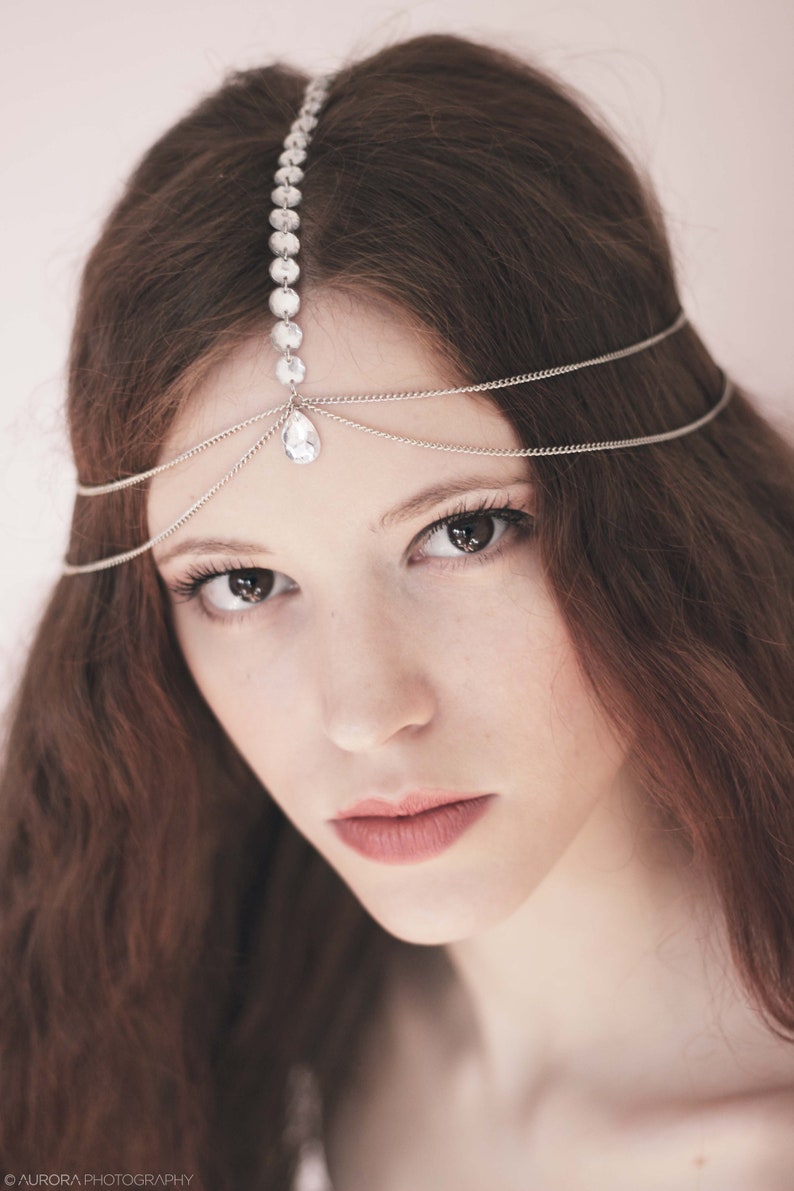 Silver Head Chain Wedding Head Chain Rhinestone Headpiece Etsy