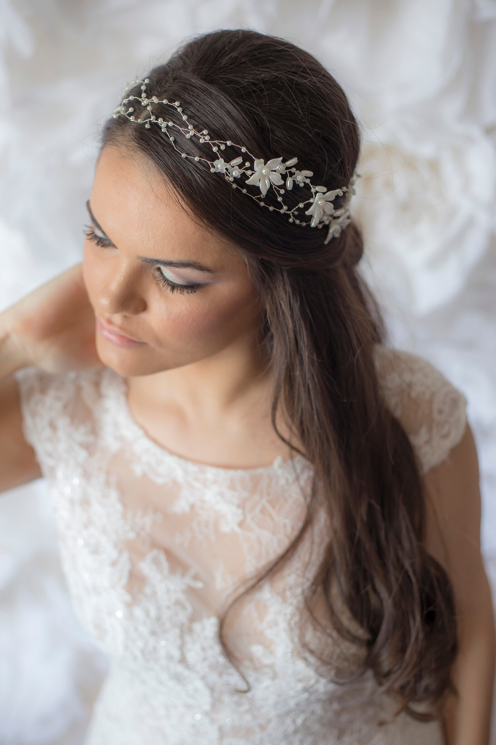 Pearl Wedding Halo Headbandwedding Tiara Pearlwedding Crown - Etsy
