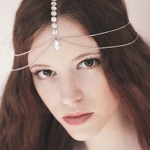 Silver Head Chain, Wedding Head Chain, Rhinestone Headpiece, Head ...