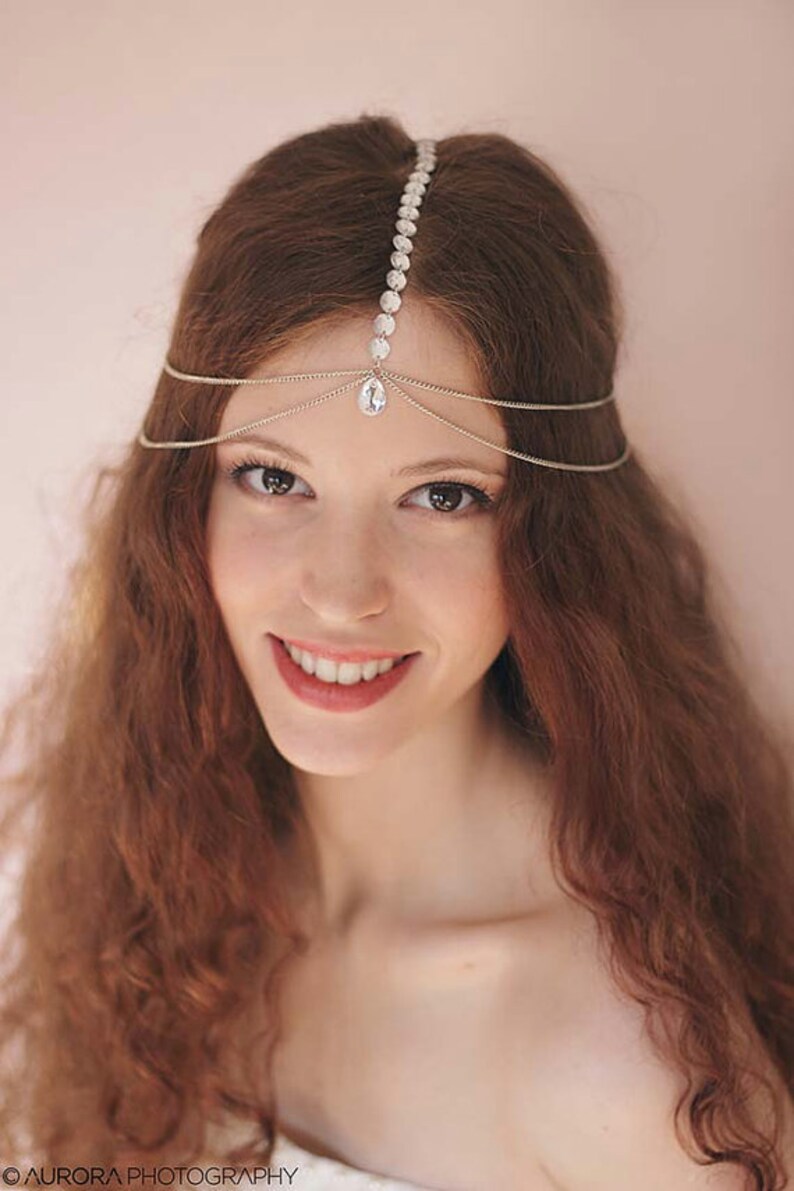 Silver Head Chain Wedding Head Chain Rhinestone Headpiece Etsy