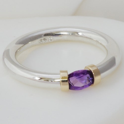 Amethyst Silver Tension Set Ring - Etsy