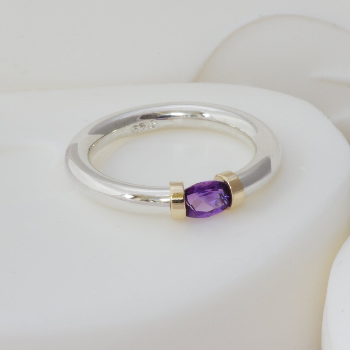 Amethyst Silver Tension Set Ring - Etsy